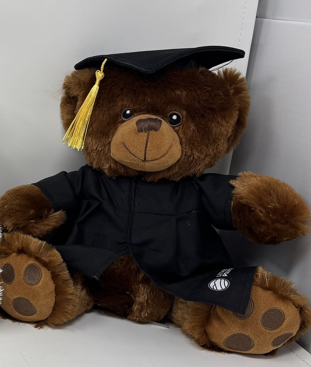 Bear 10" in Grad Cap and BCIT Gown - Brown | BCITSA Geared Up